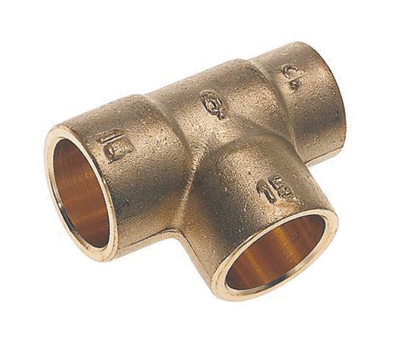 T-stuk messing, 22 x 15 x 22 mm, 3x cap - Messing Soldeerfitting - Enge